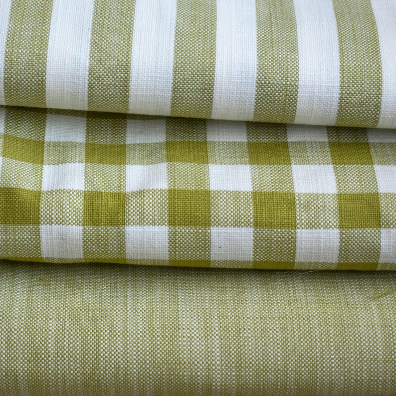 Chartreuse Gingham Checks Cotton Fabric by the Yard / Metre, Woven ...