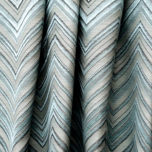 Teal Geometric Waves Fabric by the Yard / Metre, Jacquard Fabric ...