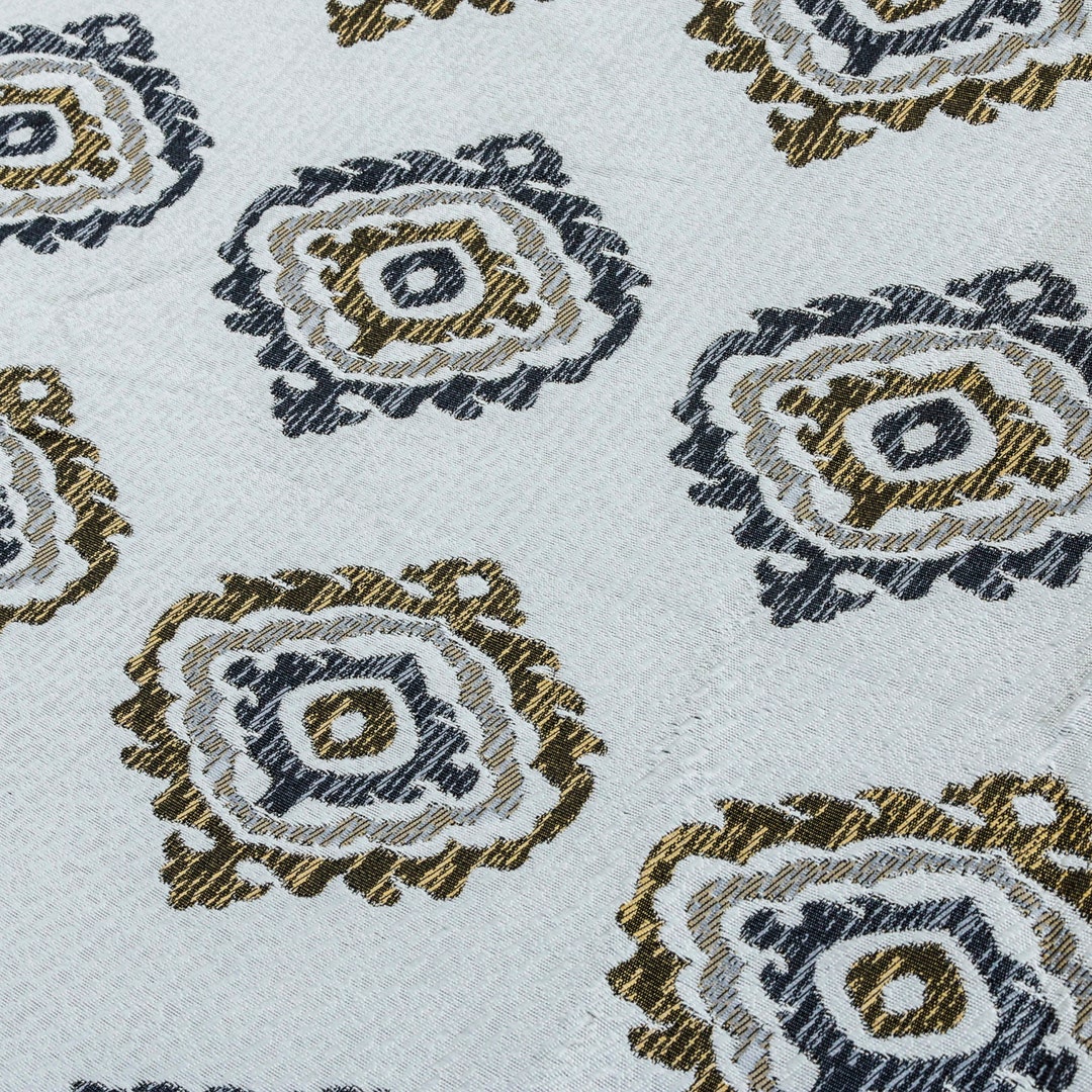 Gold & Grey Damask Jacquard Weave Fabric by the Yard / Metre, Textured ...