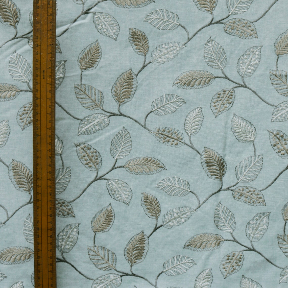 Powder Blue Leaves Fabric by the Yard Cotton Linen - Etsy