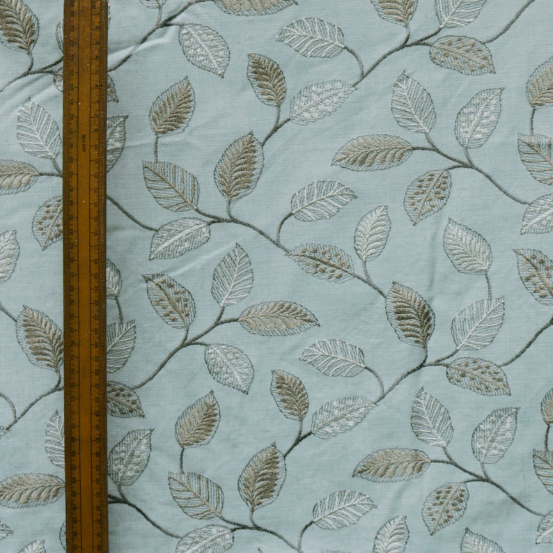 Powder Blue Leaves Fabric by the Yard Cotton Linen - Etsy