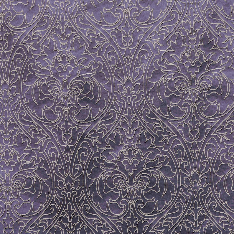 Purple Damask Embroidered Fabric by the Yard Jacquard | Etsy