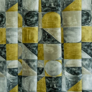 Chartreuse Shapes Fabric by the Yard / Metre, Grey Printed Cotton ...