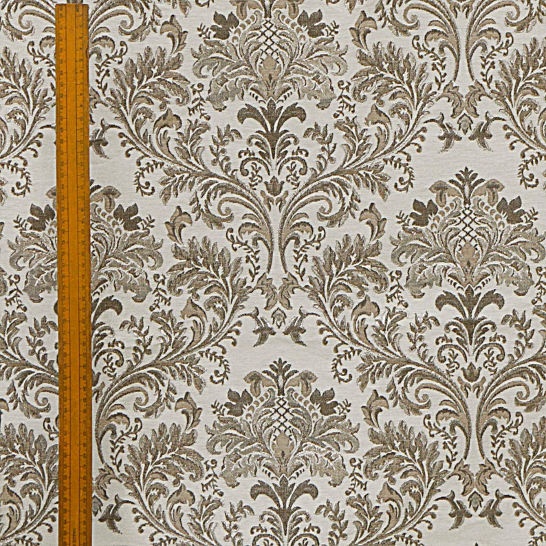 Brown & Silver Damask Fabric by the Yard Jacquard Fabric | Etsy