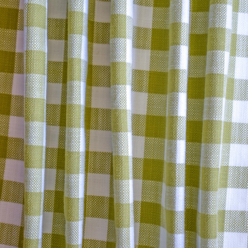 Chartreuse Gingham Checks Cotton Fabric by the Yard / Metre, Woven ...