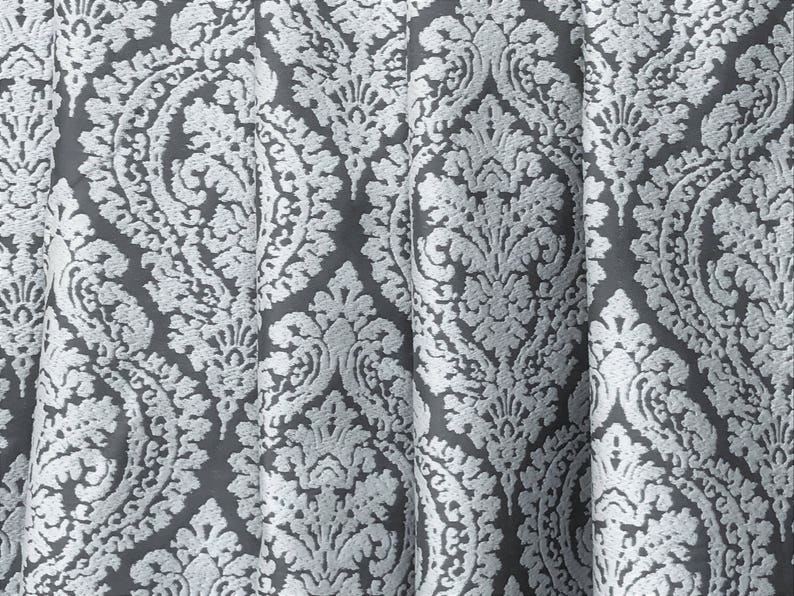 Gray and White Damask Curtain Fabric by the Yard Upholstery - Etsy