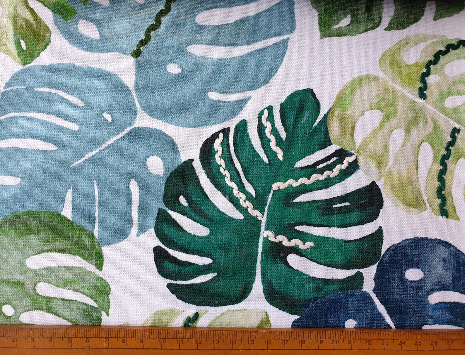 Green Leaves Printed Cotton Fabric by the Yard Embroidered | Etsy