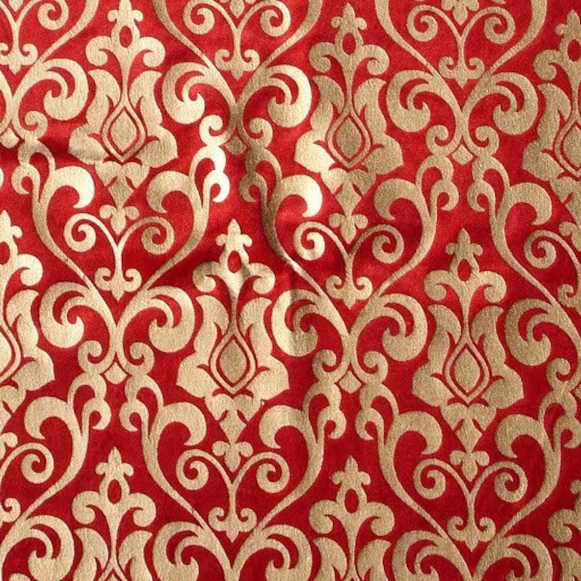 Tissu de velours imprimé Damas rouge par jardin tissu de - Etsy France