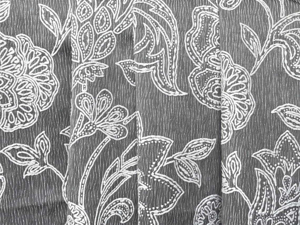 Gray & Ivory Floral Curtain Fabric by the Yard Upholstery - Etsy