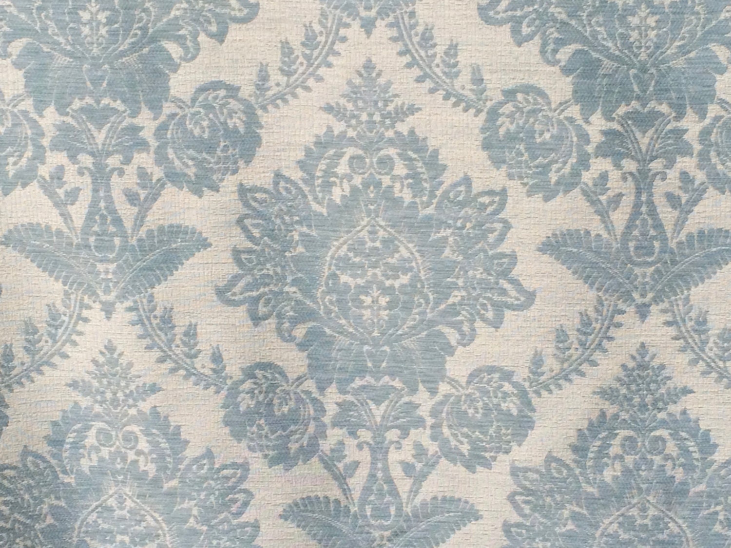 Teal Blue Damask Curtain Fabric By The Yard Upholstery Fabric | Etsy