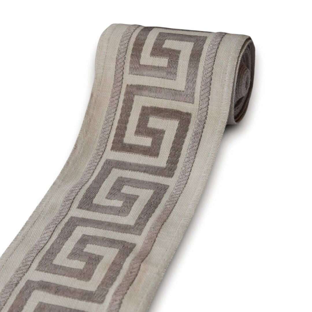 Gray Classic Greek Key Designer Trim, Geometric Curtain Tape, Jacquard ...