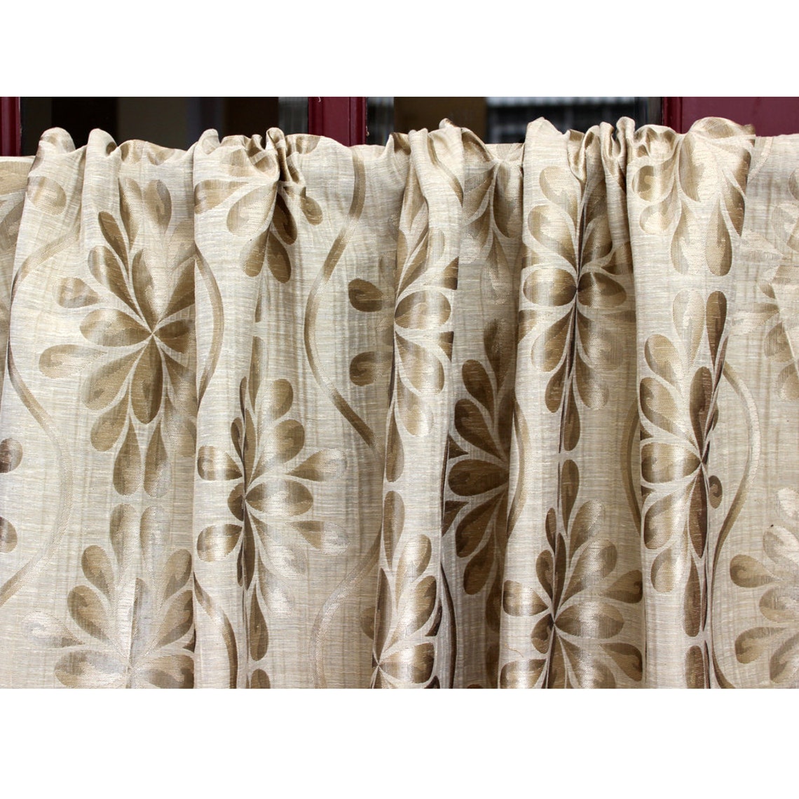 Beige & or mat rêve doublé rideau en Jacquard texturé tissent | Etsy