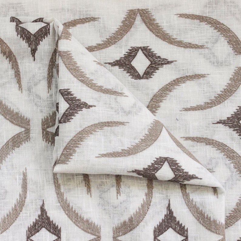 Geometric Sheer Curtain Fabric by the Yard Linen Look Curtain - Etsy