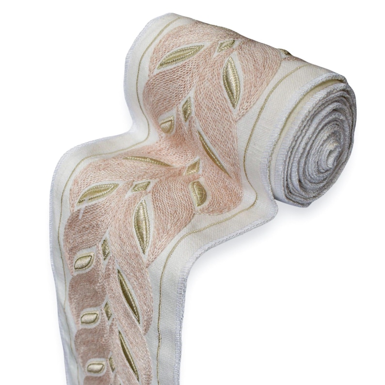 Peach Rosette Waves Embroidered Border, Chevron Embroidery Trim, Lace ...