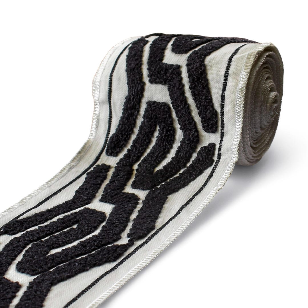 Noir Labyrinth Tufted Trim With Textured Embroidery, Boucle Curtain ...