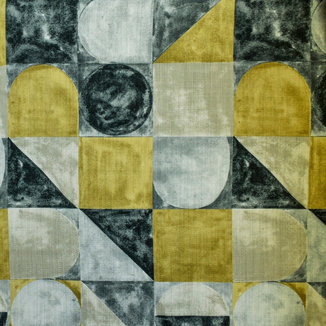Chartreuse Shapes Fabric by the Yard / Metre, Grey Printed Cotton ...