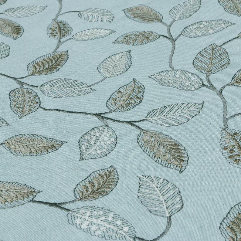 Powder Blue Leaves Fabric by the Yard Cotton Linen - Etsy