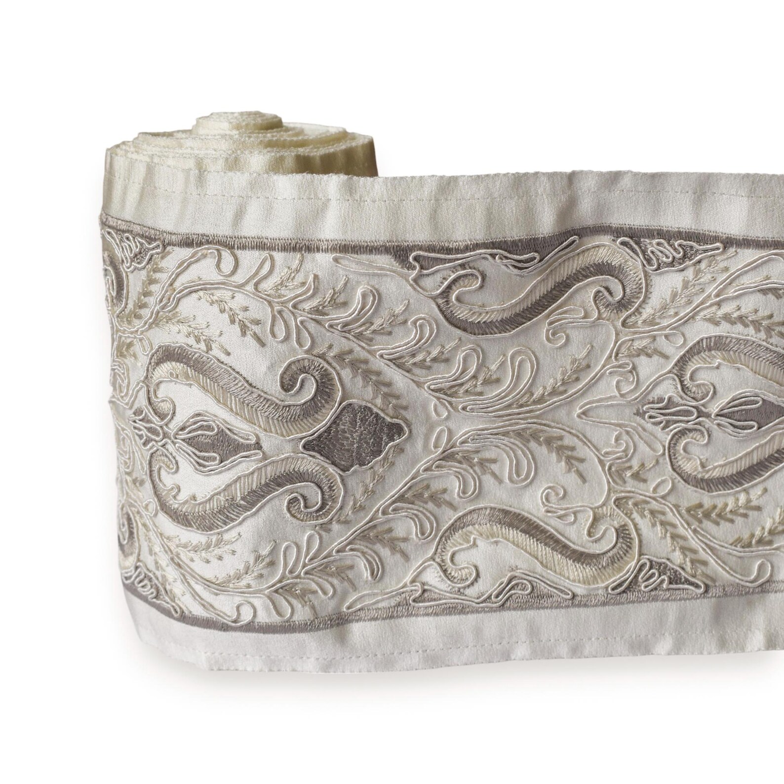 Baroque Vine Ivory Embroidered Designer Trim, Zardozi Border Tape ...
