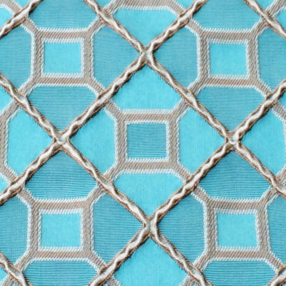 Aqua Blue & Beige Tile Pattern Fabric by the Yard Curtain | Etsy