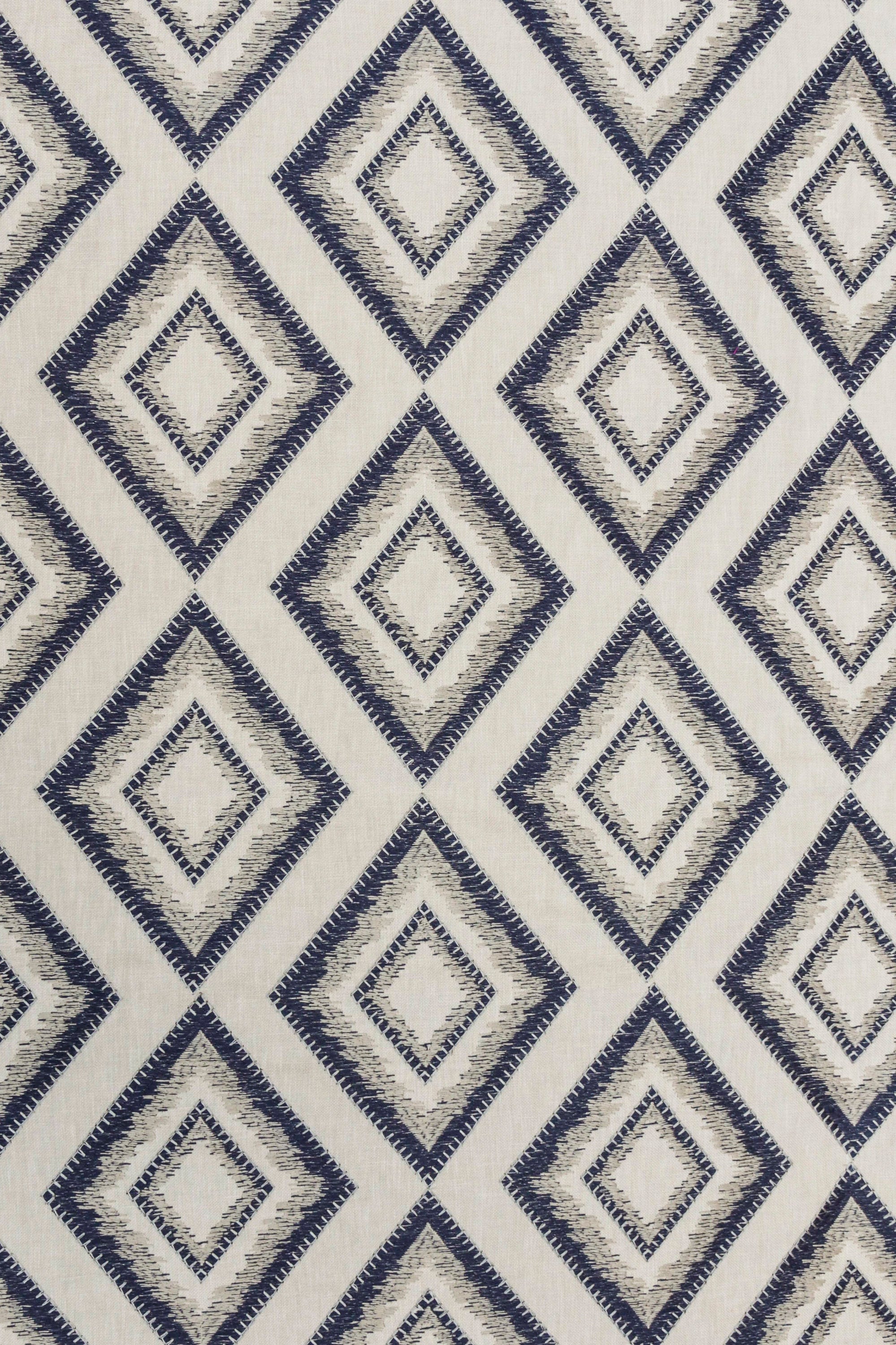 Blue Diamonds Embroidered Fabric by the Yard / Metre, Cotton Linen ...