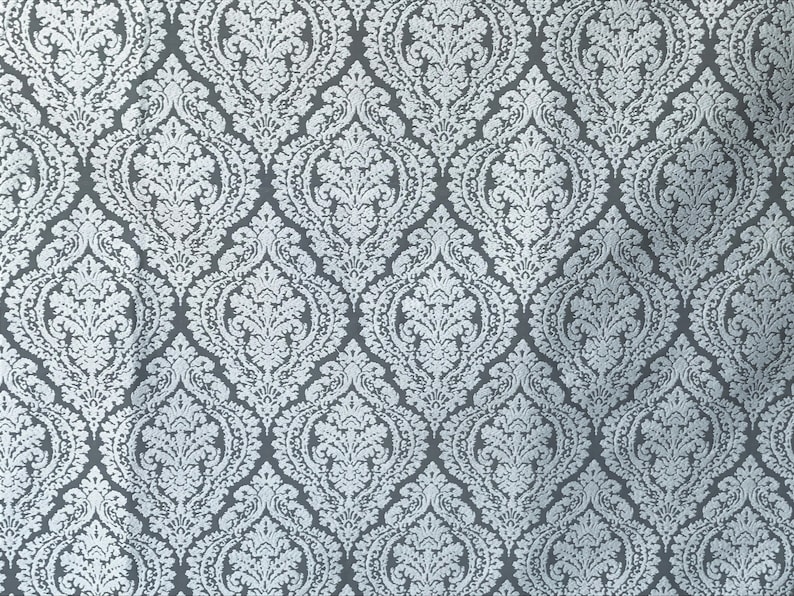 Gray and White Damask Curtain Fabric by the Yard Upholstery - Etsy