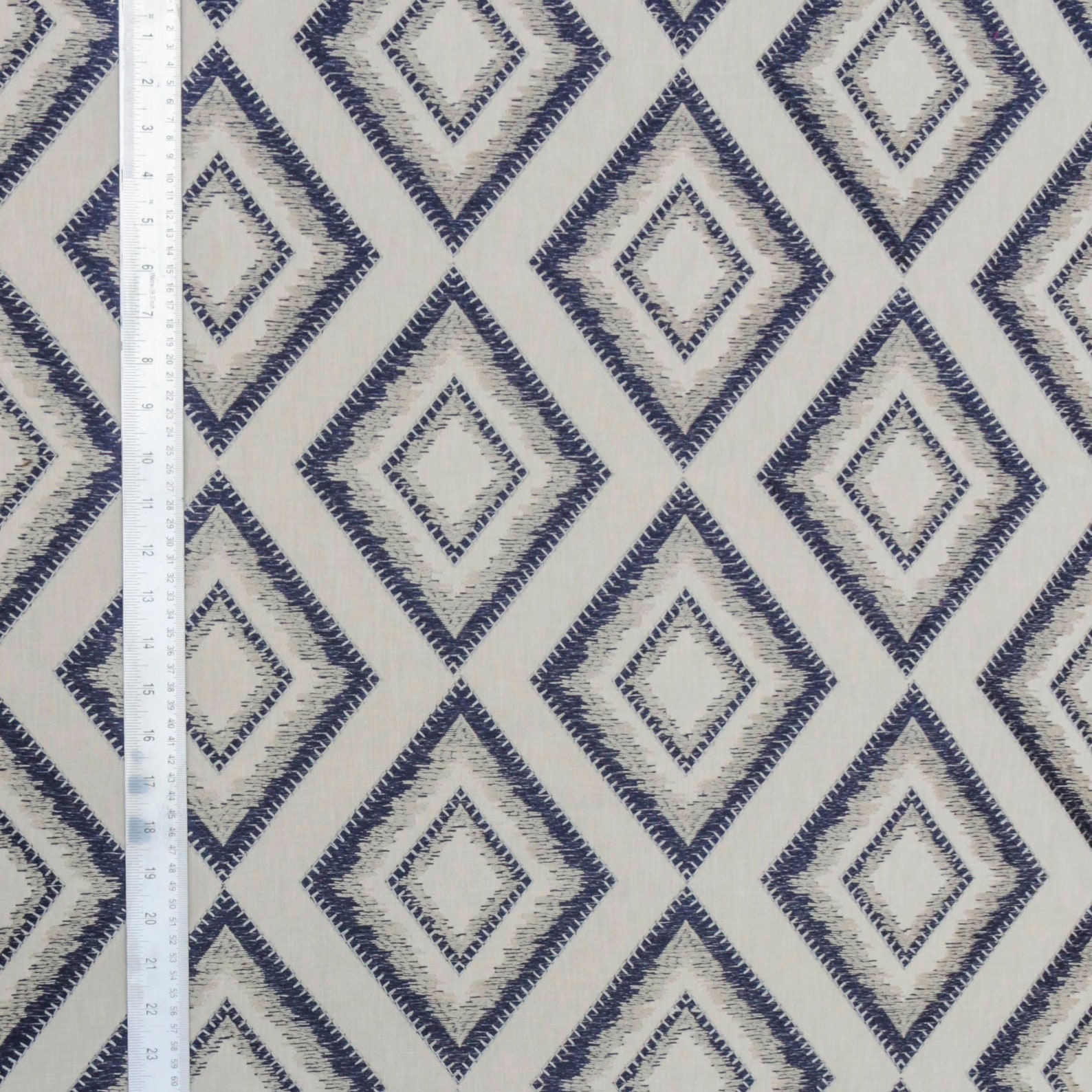 Blue Diamonds Embroidered Fabric by the Yard / Metre, Cotton Linen ...