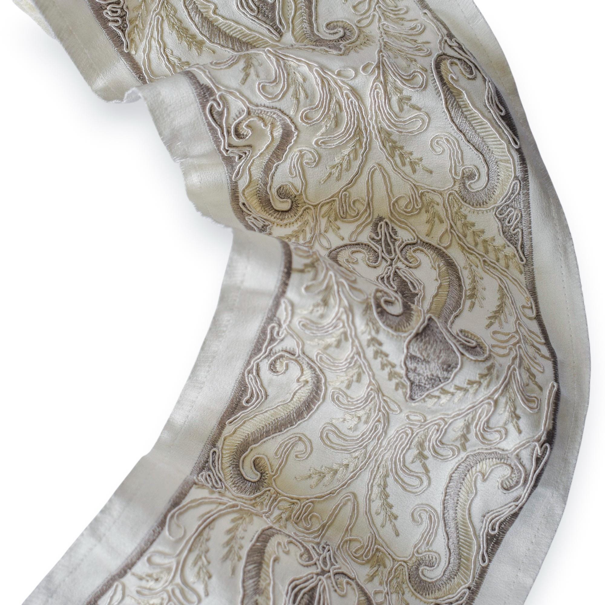 Baroque Vine Ivory Embroidered Designer Trim, Zardozi Border Tape ...