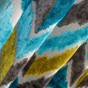 Chartreuse, Turquoise & Gray Chevron Velvet Fabric by the Yard / Metre ...