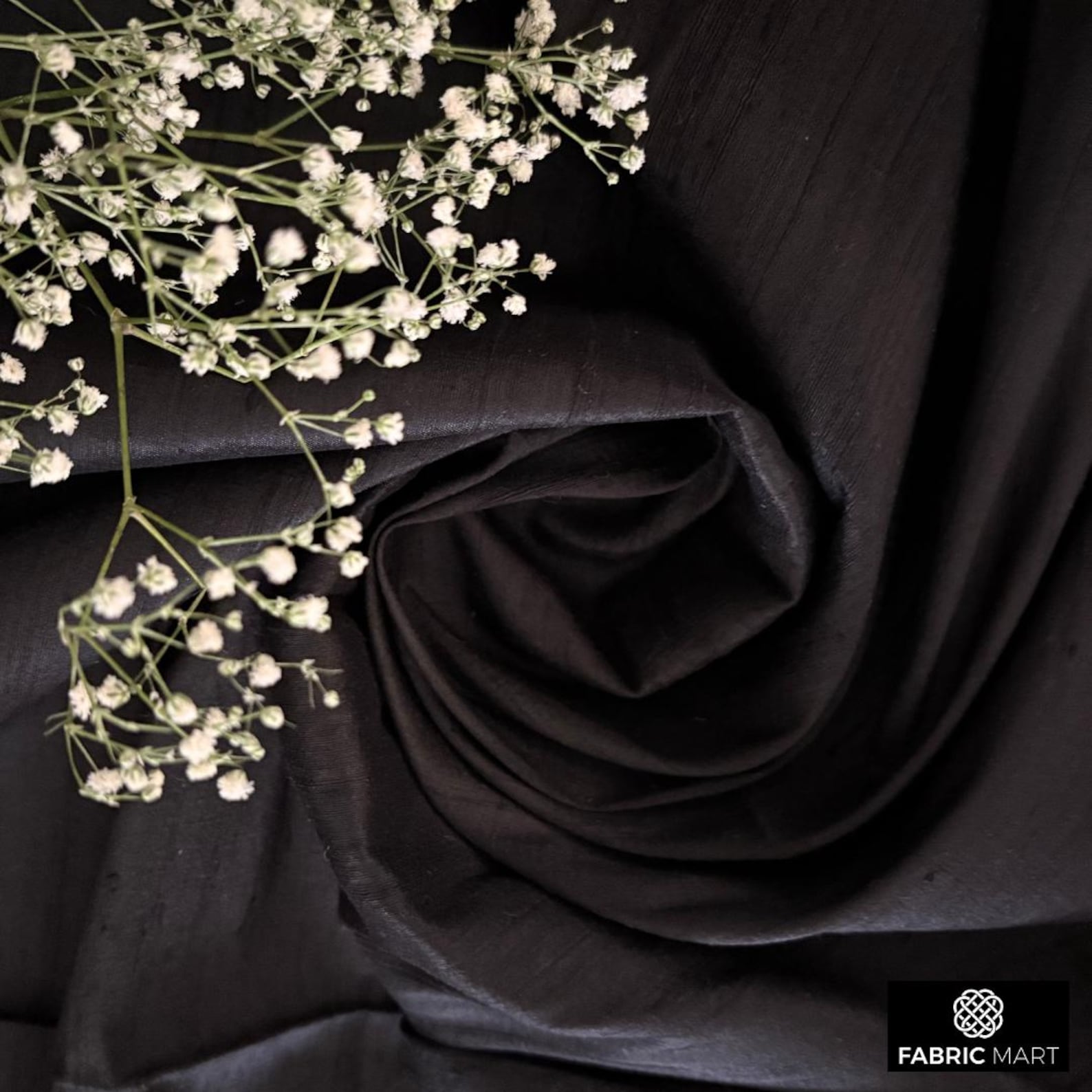 Black 100% Pure Silk Fabric by the Yard / Metre, 41 Inch Pure Dupioni ...