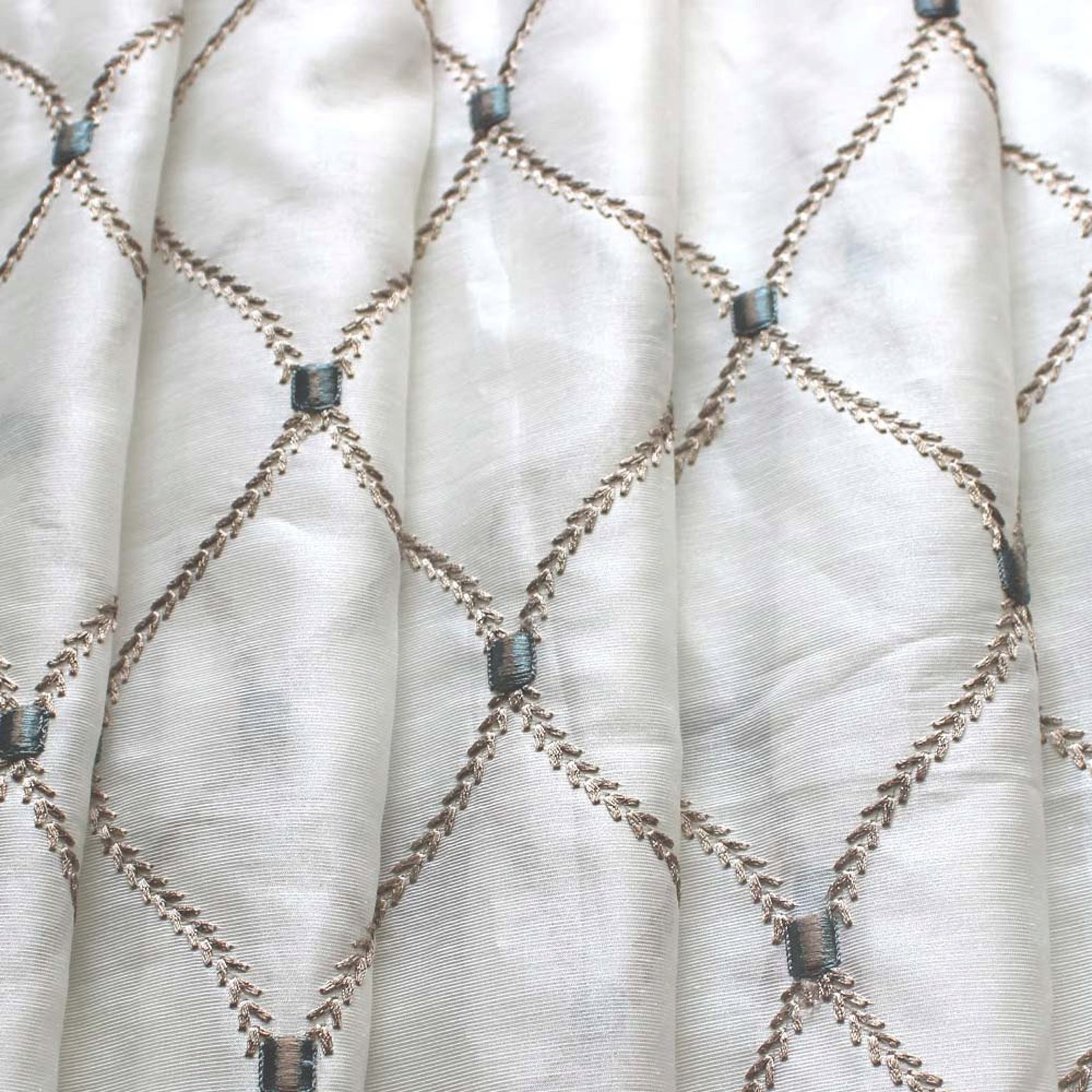 Geometric Diamonds Stitch Embroidery Sheer Curtain Panels - Etsy