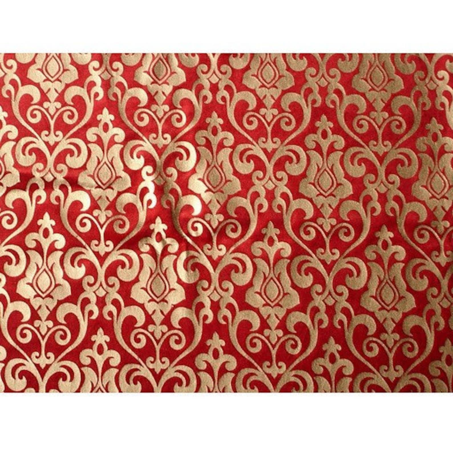 Red Damask Printed Velvet Fabric by the Yard / Metre, Velvet Fabric ...