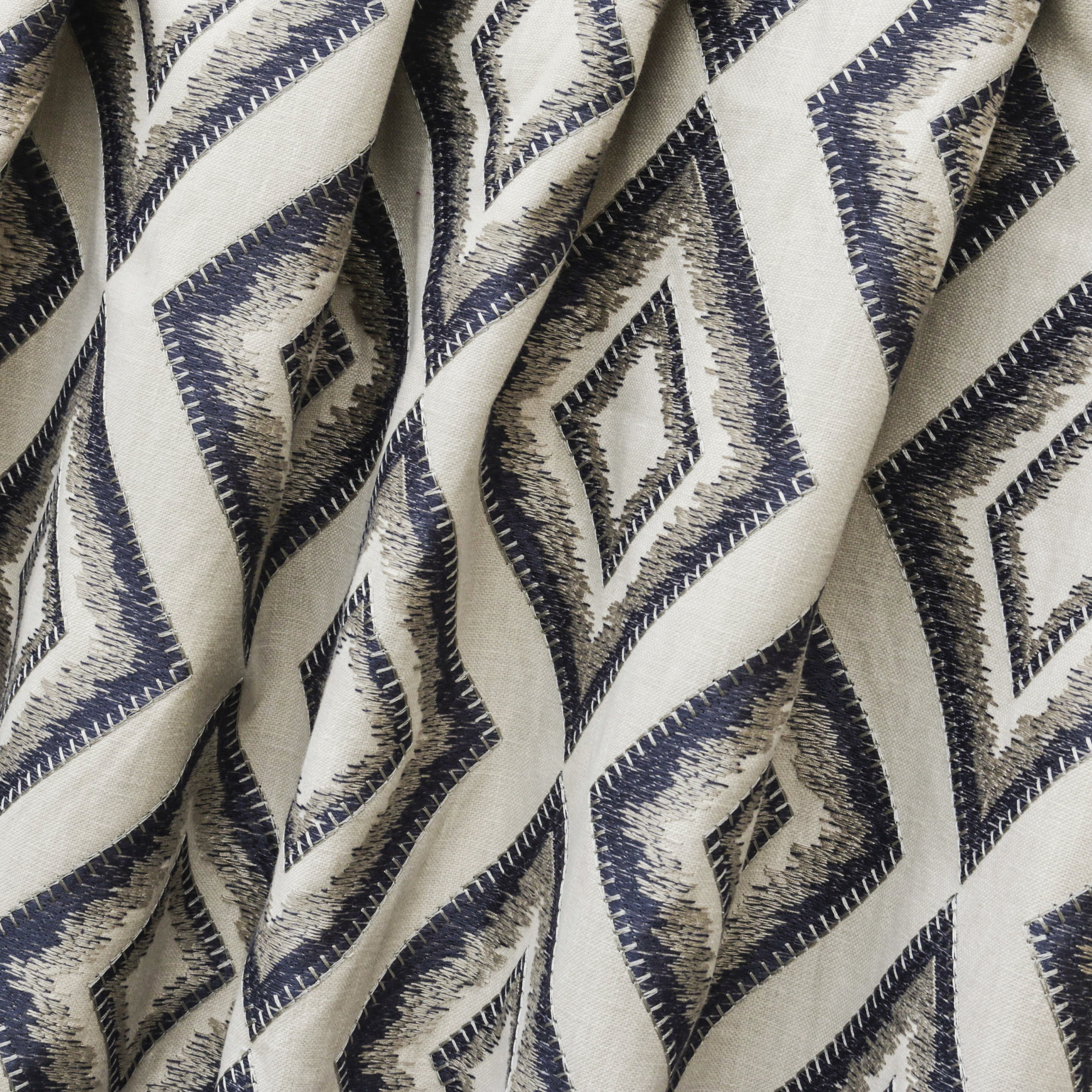 Blue Diamonds Embroidered Fabric by the Yard / Metre, Cotton Linen ...