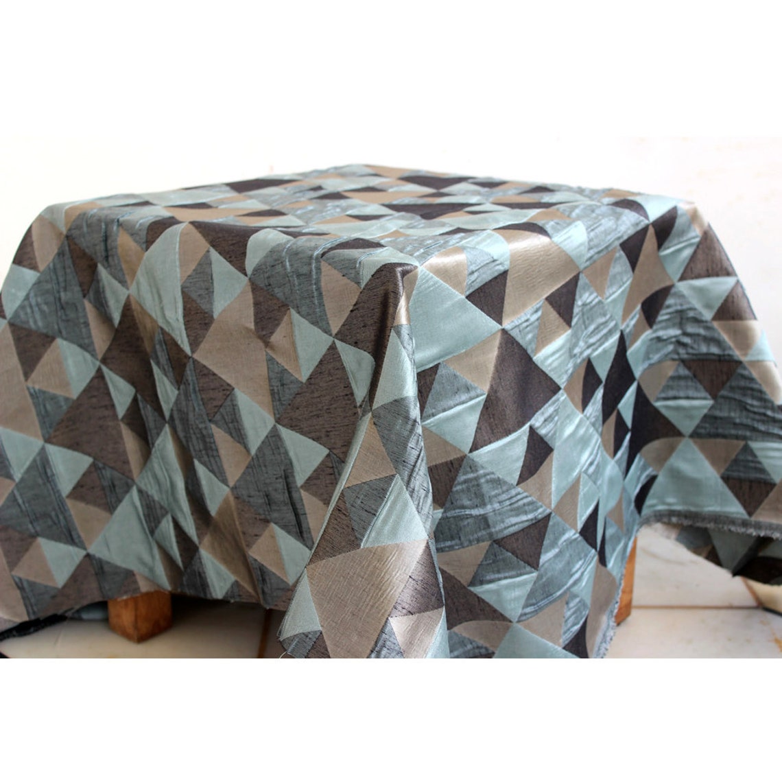 Teal Origami Geometric Pattern Curtain Fabric Upholstery | Etsy