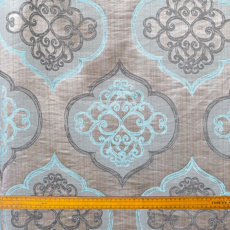 Geometric Aqua Damask Fabric By Yard Jacquard Fabric | Etsy
