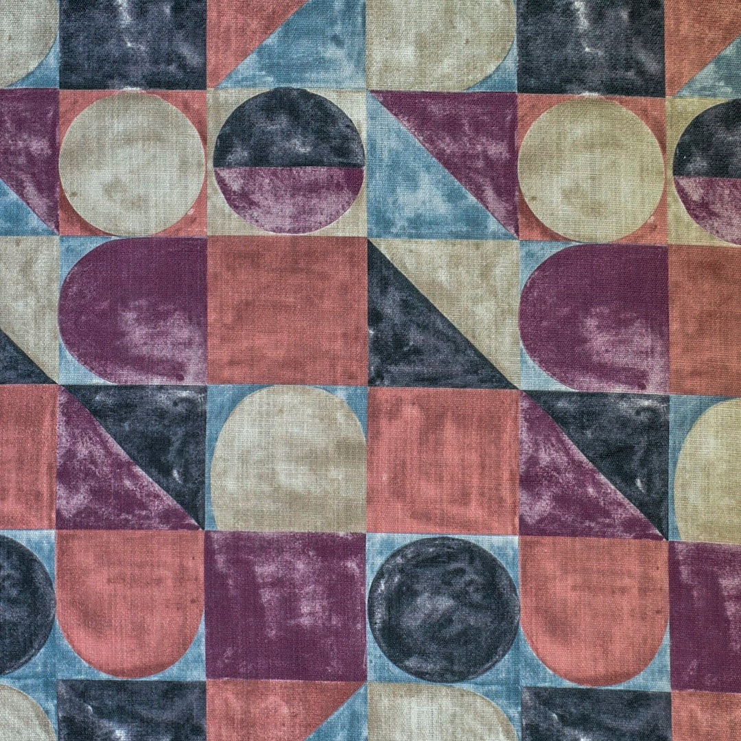 Squares and Circles Fabric by the Yard / Metre, Burgundy Printed Cotton ...