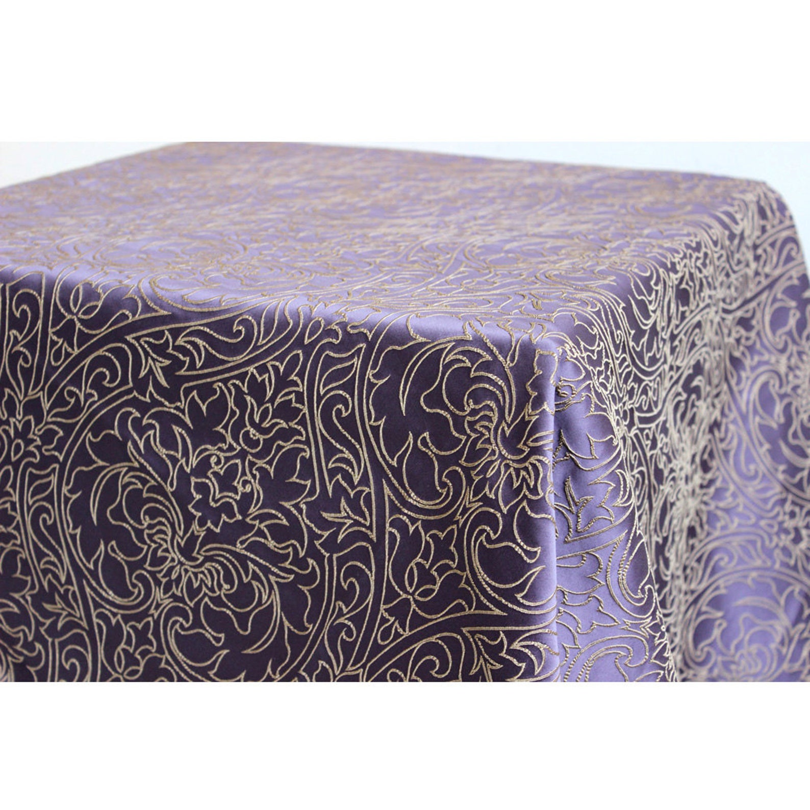 Purple Damask Embroidered Fabric by the Yard Jacquard | Etsy