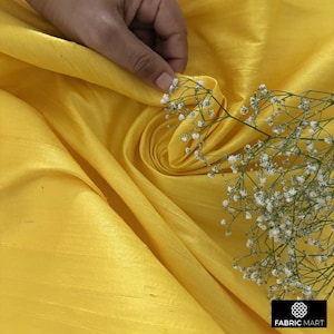 Bright Yellow 100% Pure Silk Fabric by the Yard / Metre, 41 Inch Pure ...