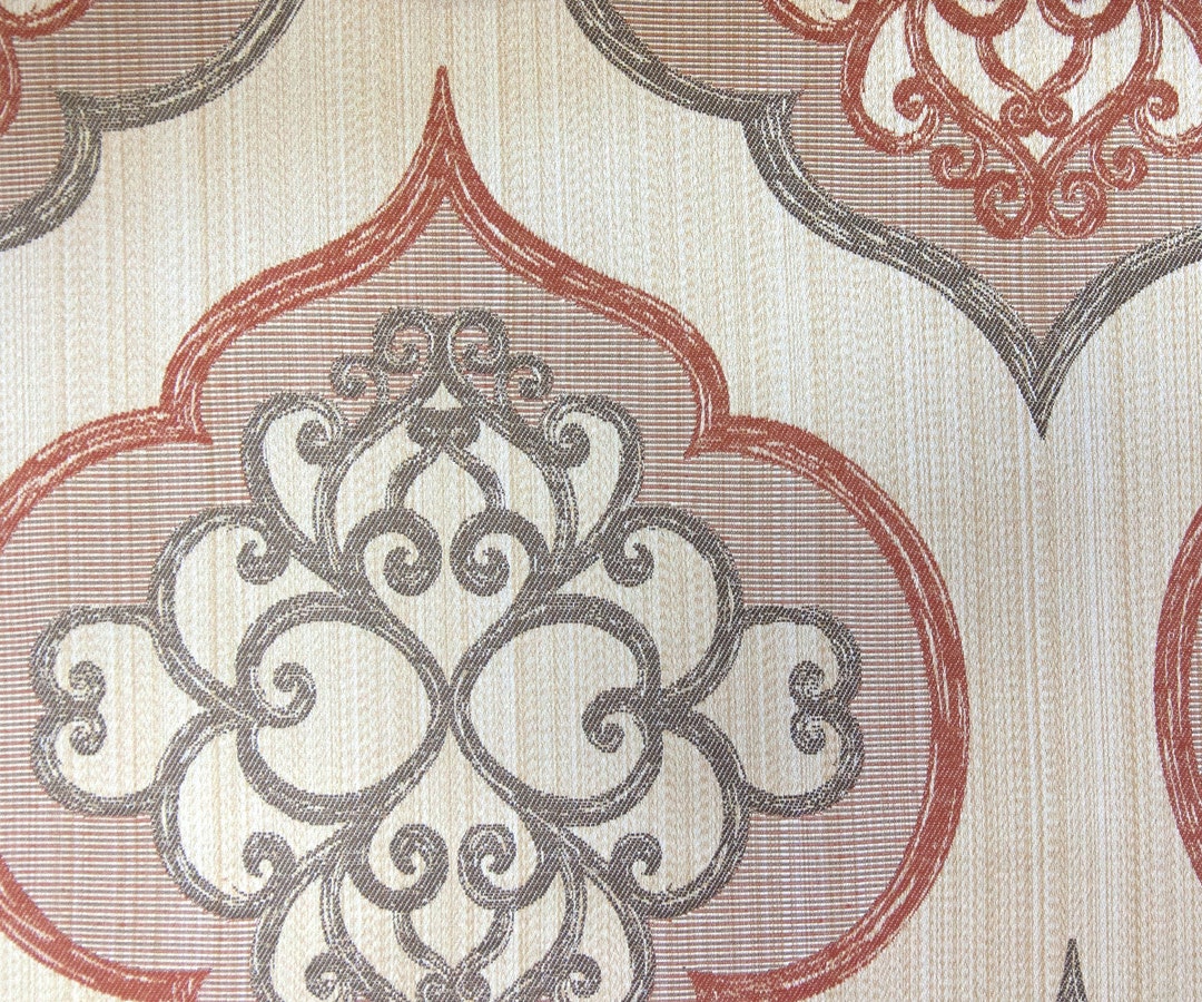 Geometric Rust Damask Fabric by Yard Rust Curtain Fabric Upholstery ...