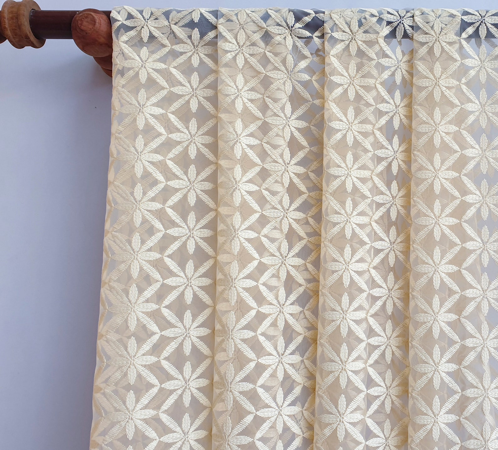 Cream Flowers Sheer Curtain Fabric by the Yard / Metre, Sheer Curtain ...