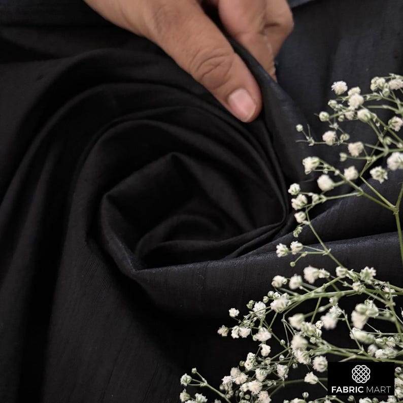 Black 100% Pure Silk Fabric by the Yard / Metre, 41 Inch Pure Dupioni ...