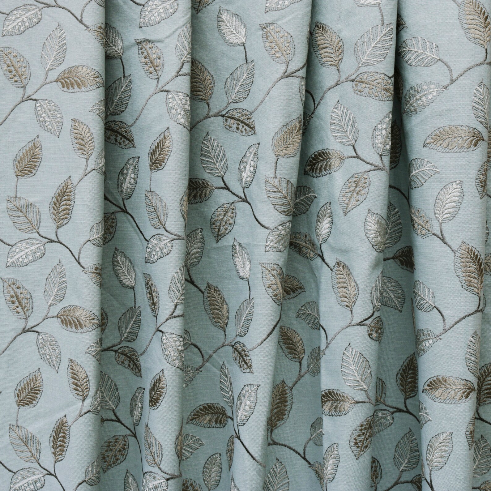 Powder Blue Leaves Fabric By The Yard Cotton Linen | Etsy