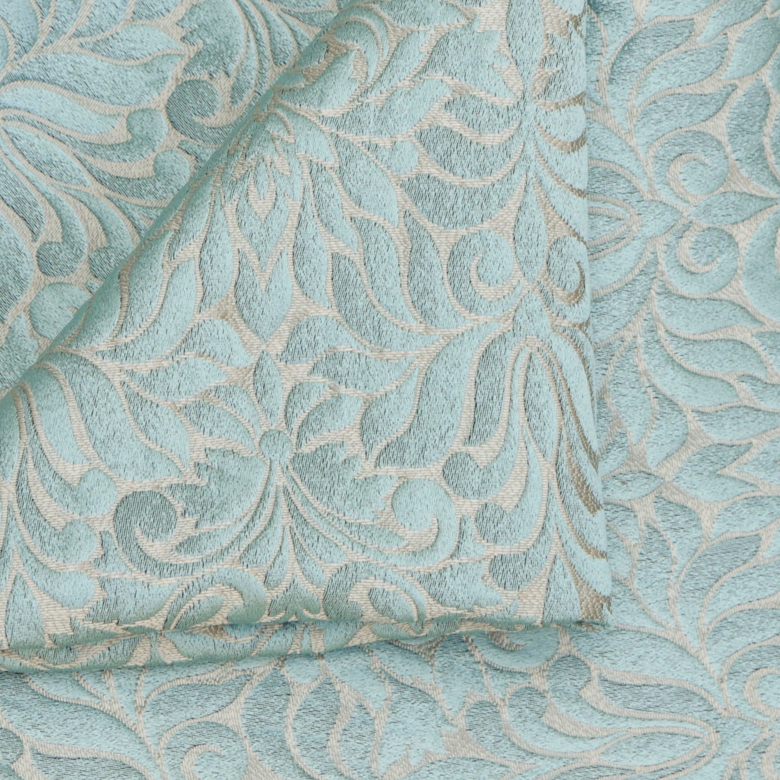 Teal Floral Damask Fabric by the Yard / Metre, Jacquard Weave Fabric ...