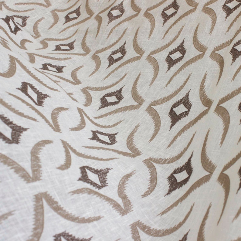 Geometric Sheer Curtain Fabric by the Yard Linen Look Curtain - Etsy