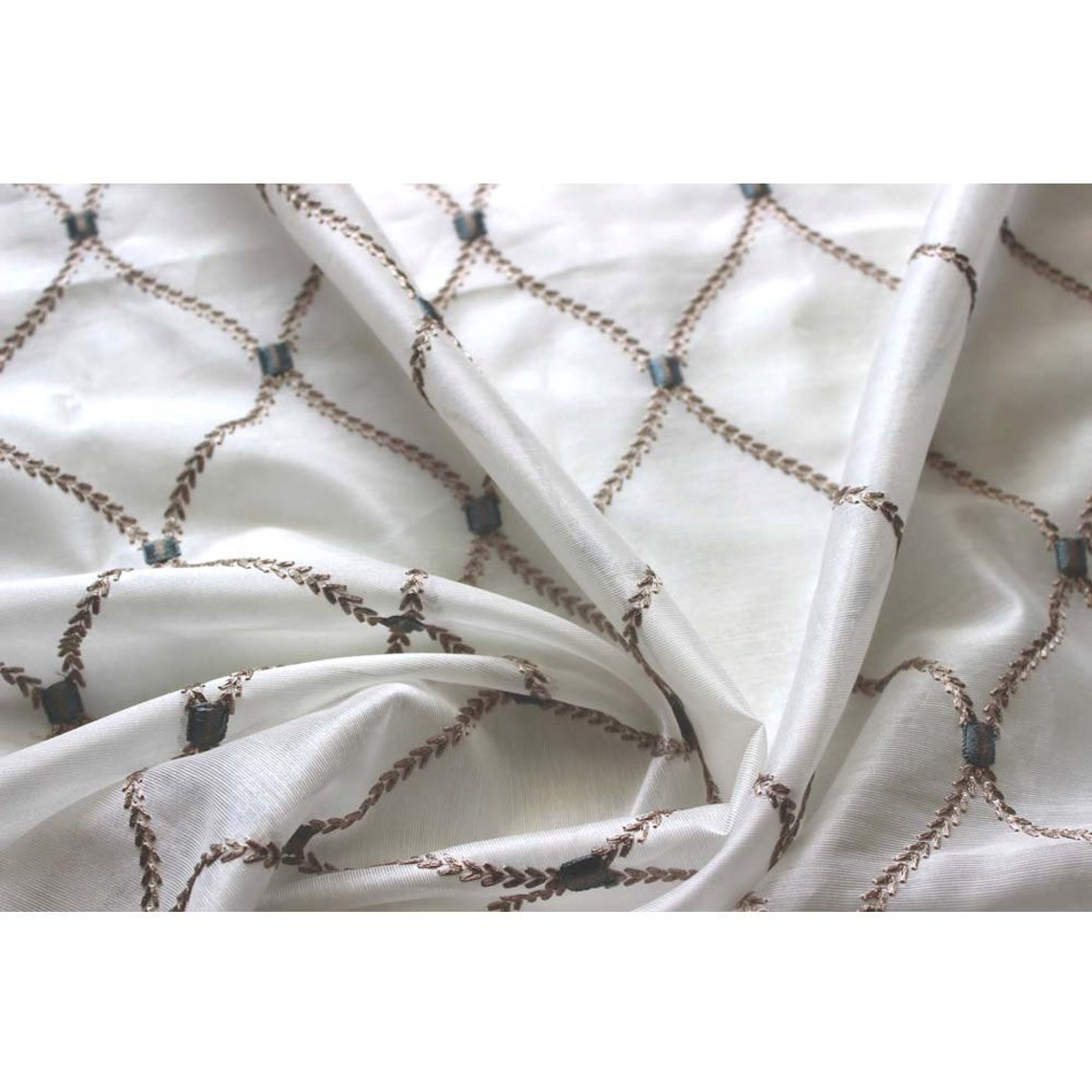 Geometric Diamonds Stitch Embroidery Sheer Curtain Panels - Etsy