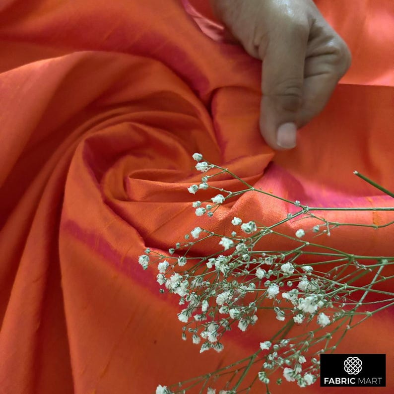 Orange & Pink 100% Pure Silk Fabric by the Yard / Metre, 41 Inch Pure ...