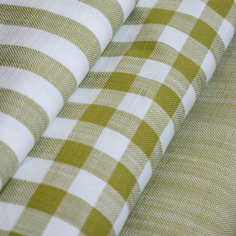 Chartreuse Gingham Checks Cotton Fabric by the Yard / Metre, Woven ...