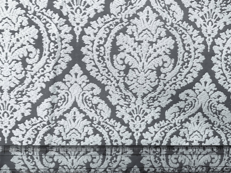 Gray and White Damask Curtain Fabric by the Yard Upholstery - Etsy