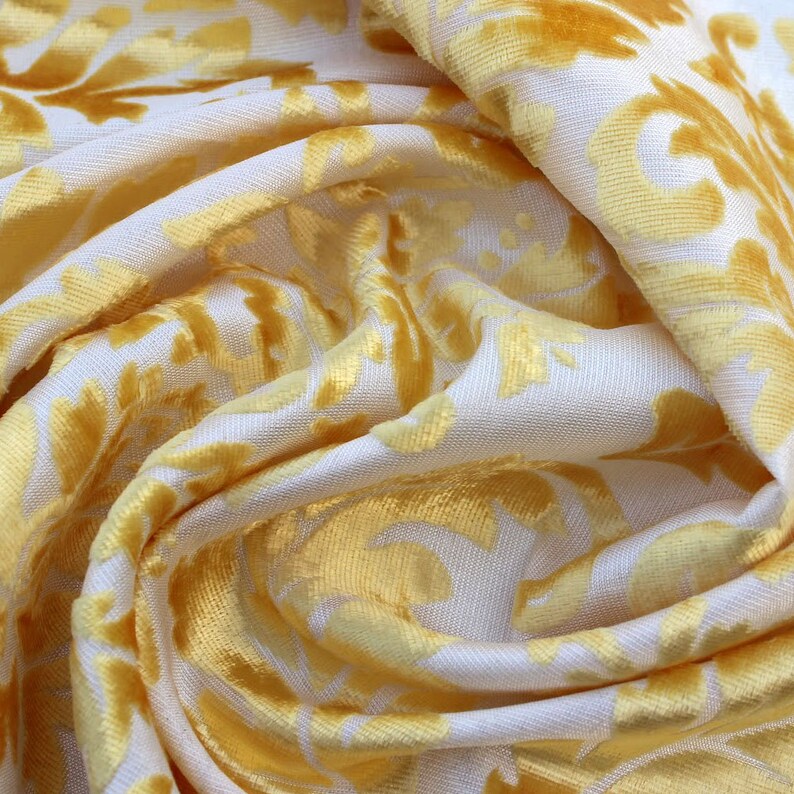 Mimosa Yellow Damask Fabric by the Yard Upholstery Curtain | Etsy
