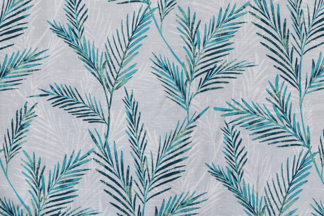 Turquoise Blue Shrubs Printed Cotton Fabric by the Yard / Metre ...