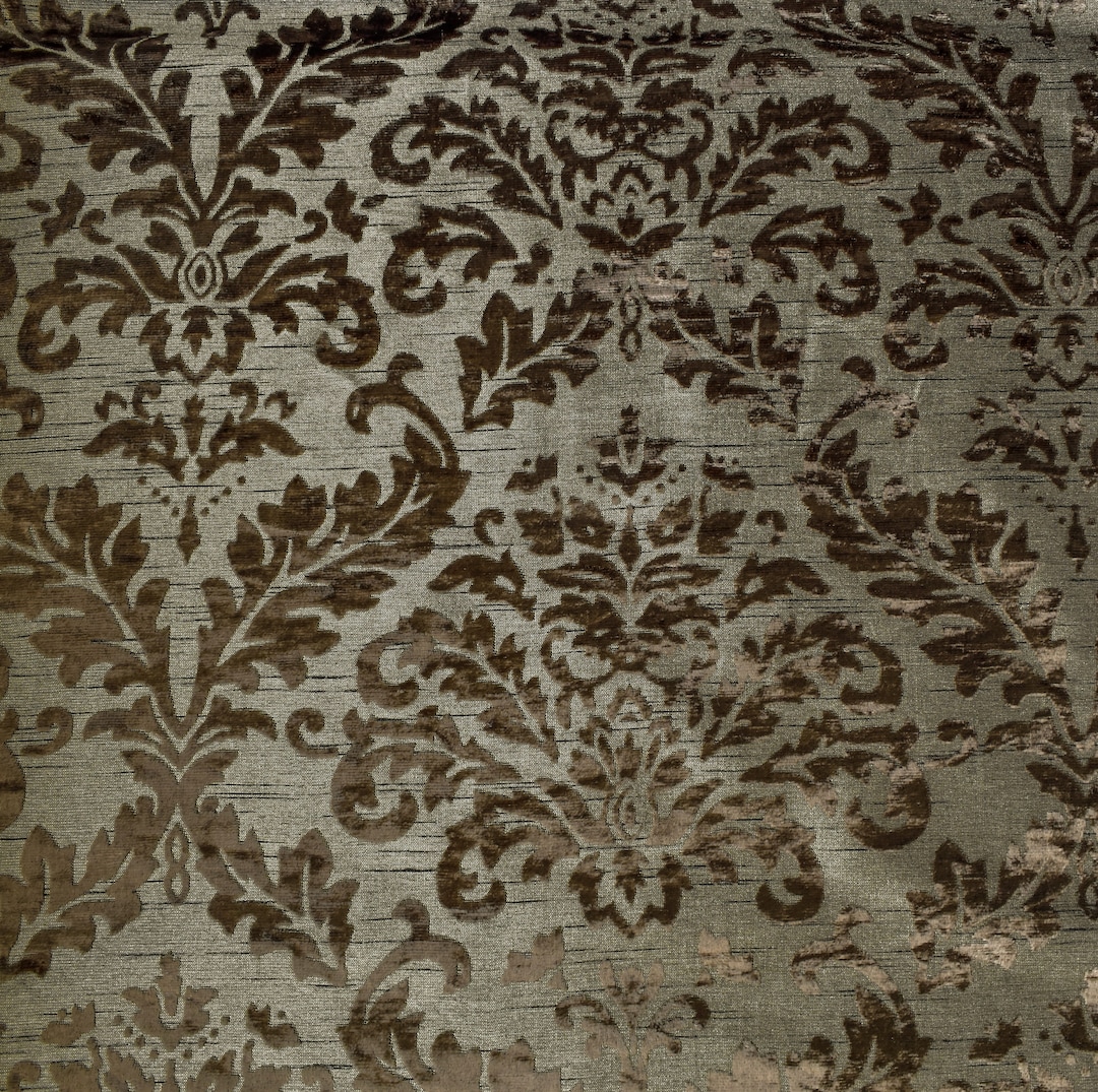 Olive Damask Burnout Velvet Fabric by the Yard / Metre, 54 Inch Wide ...